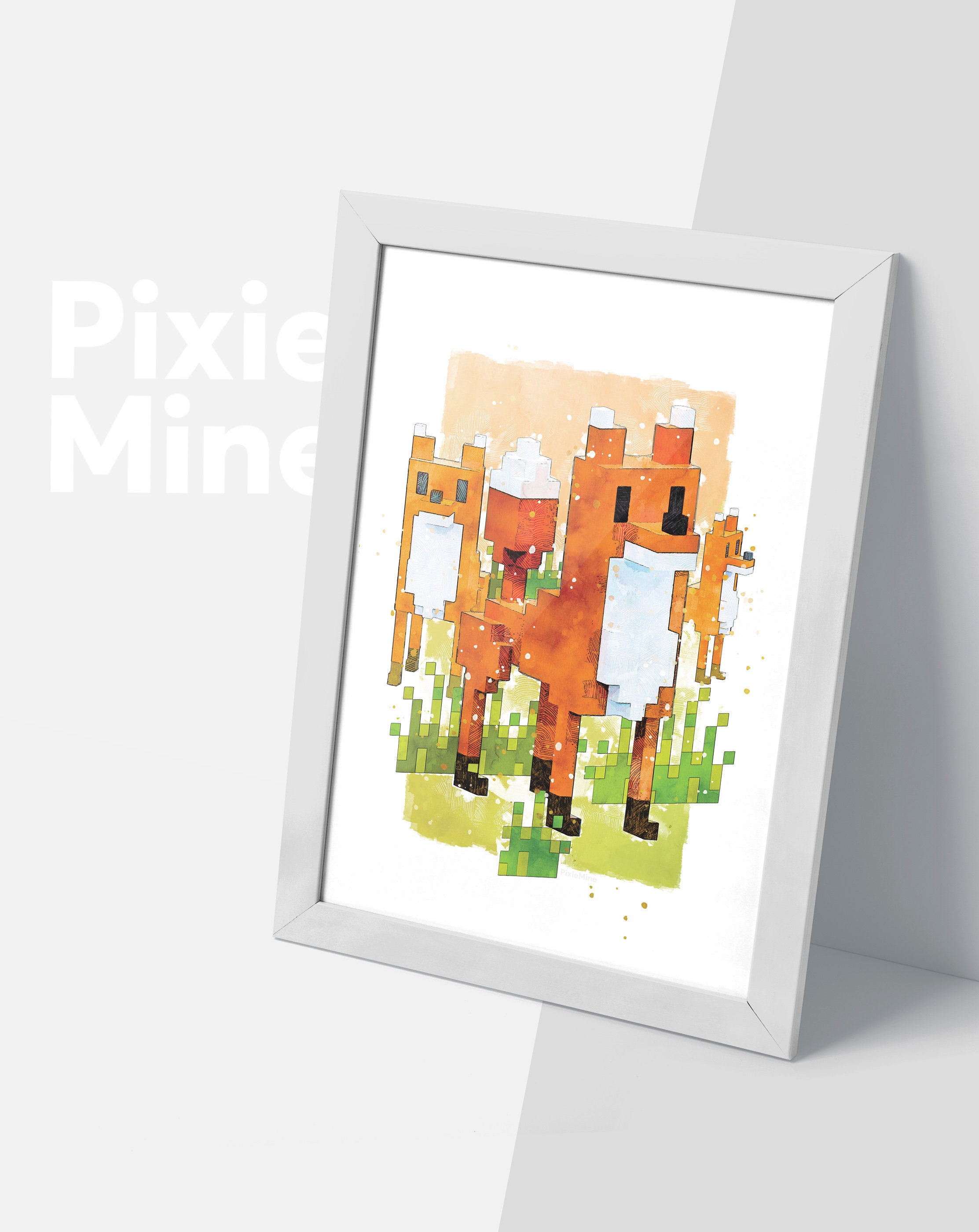 Mine Game Fox, Pixel Game Art, Digital Download, Minecraft Theme Print ...