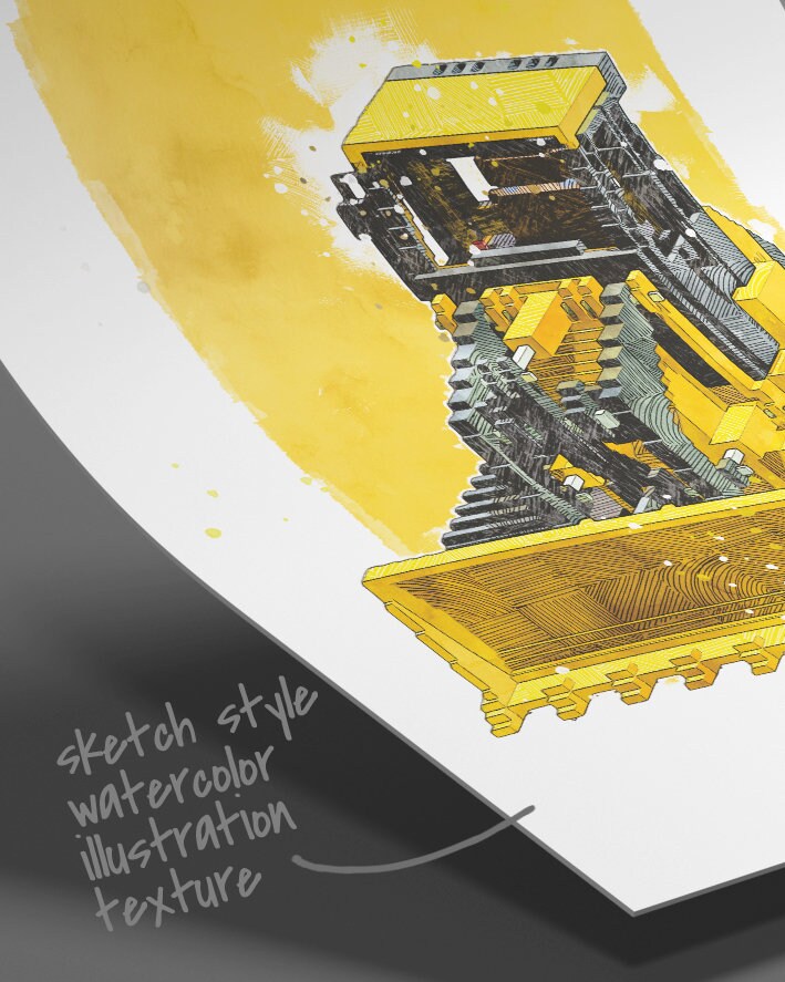 Bulldozer Pixel Poster, Cube Game Print, Digital Download, Tractor ...