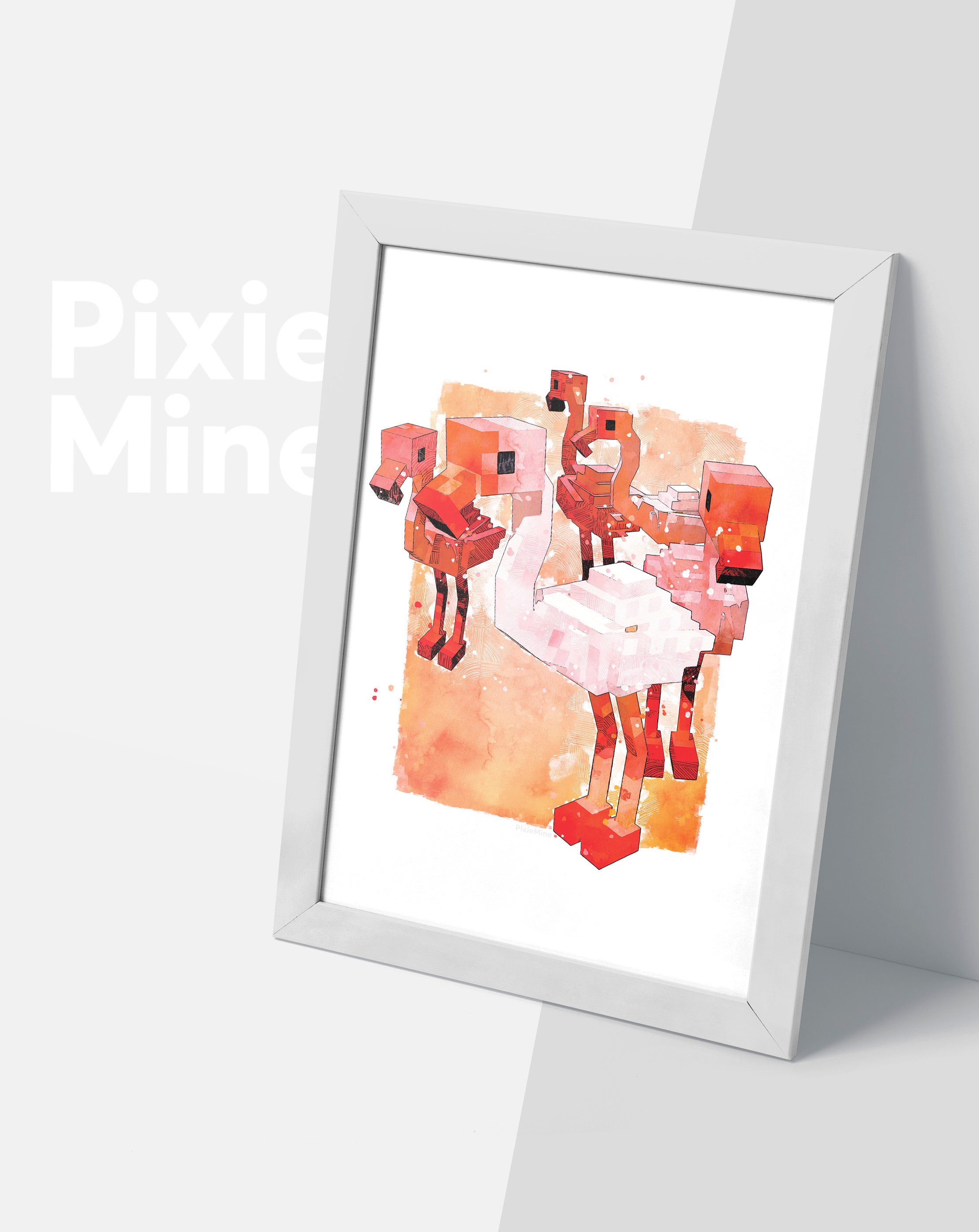 Mine Game Flamingos, Pixel Art, Digital Download, Girls Room Poster ...