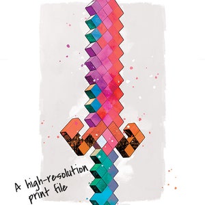 Pixel Game Sword Sketch Style Cubes Digital Download - Etsy
