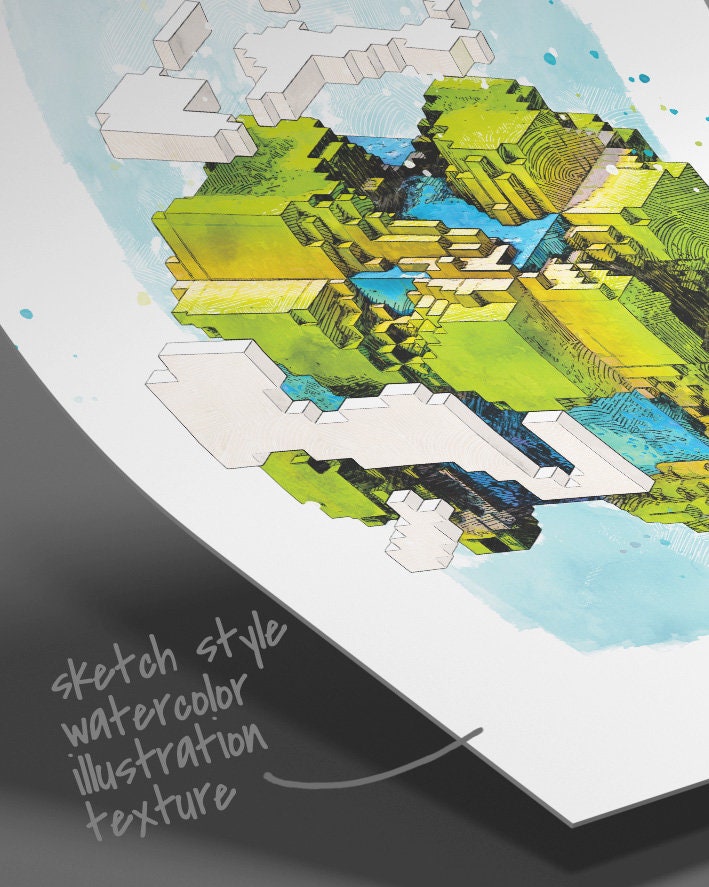 Green Blocks, Pixel Posters, Mine Game Zombies, Set of 3, Digital ...