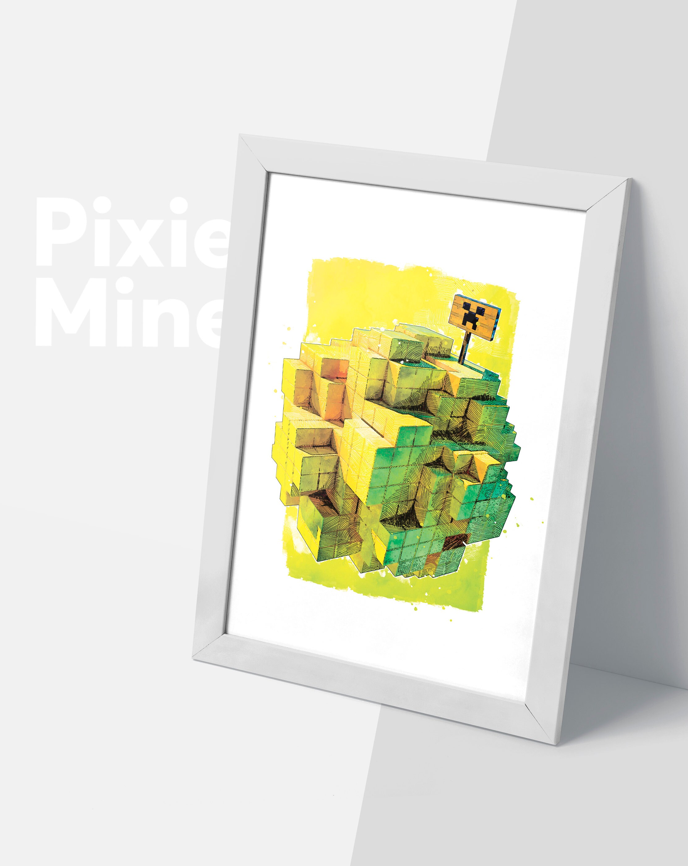 Yellow Pixel Cubes, Mine Game Print, Digital Download, Cube Land Theme ...