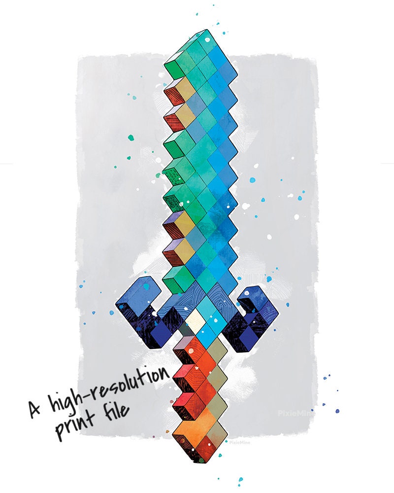 Posters Set, Mine Game Sword and Zombie, Set of 3, Colorful Minecraft ...