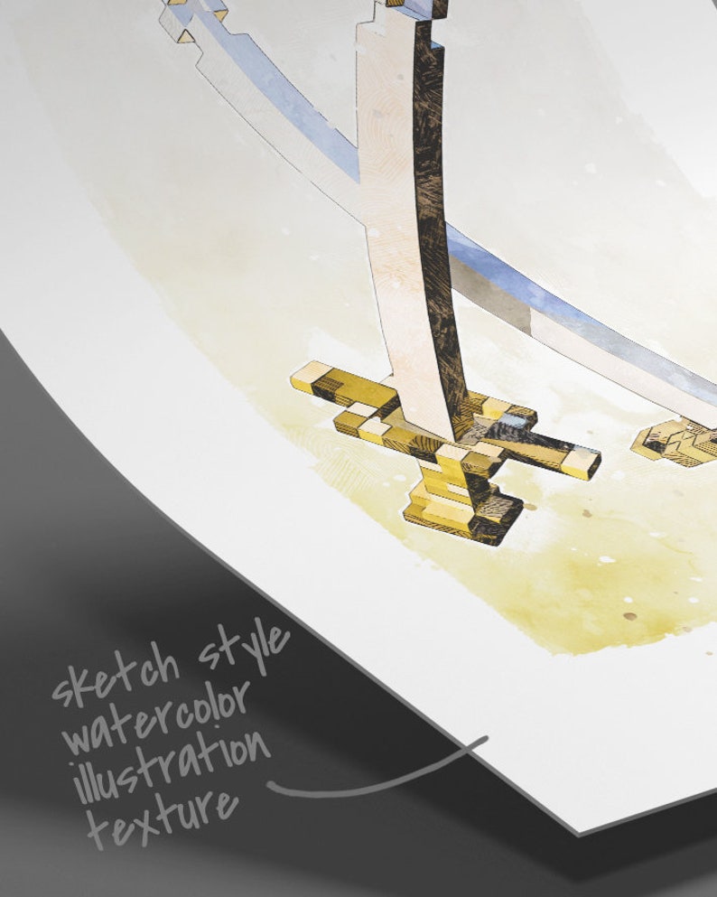 Two Sabres Pixel Art Sketch Style Cubes Swords Digital - Etsy