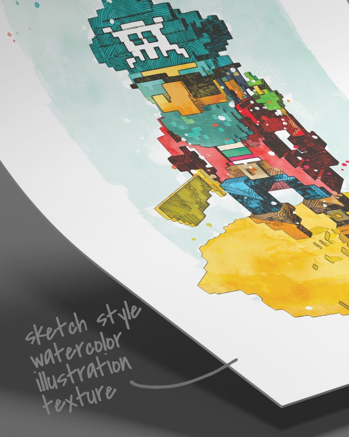 Pirat Pixel Art, Mine Game Poster, Instant Digital Print, Minecraft ...