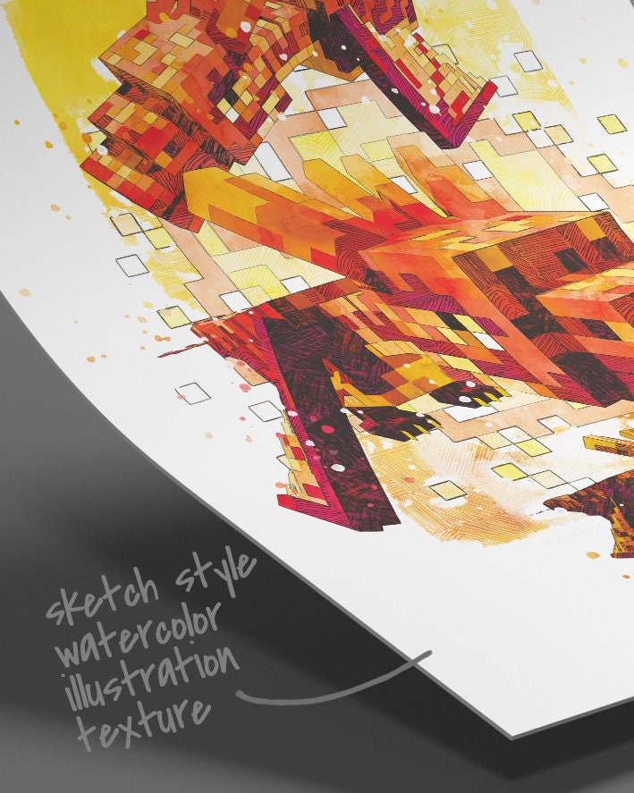 Pixel Fire Dragon, Mine Game Art, Instant Digital Download, Symbolism ...