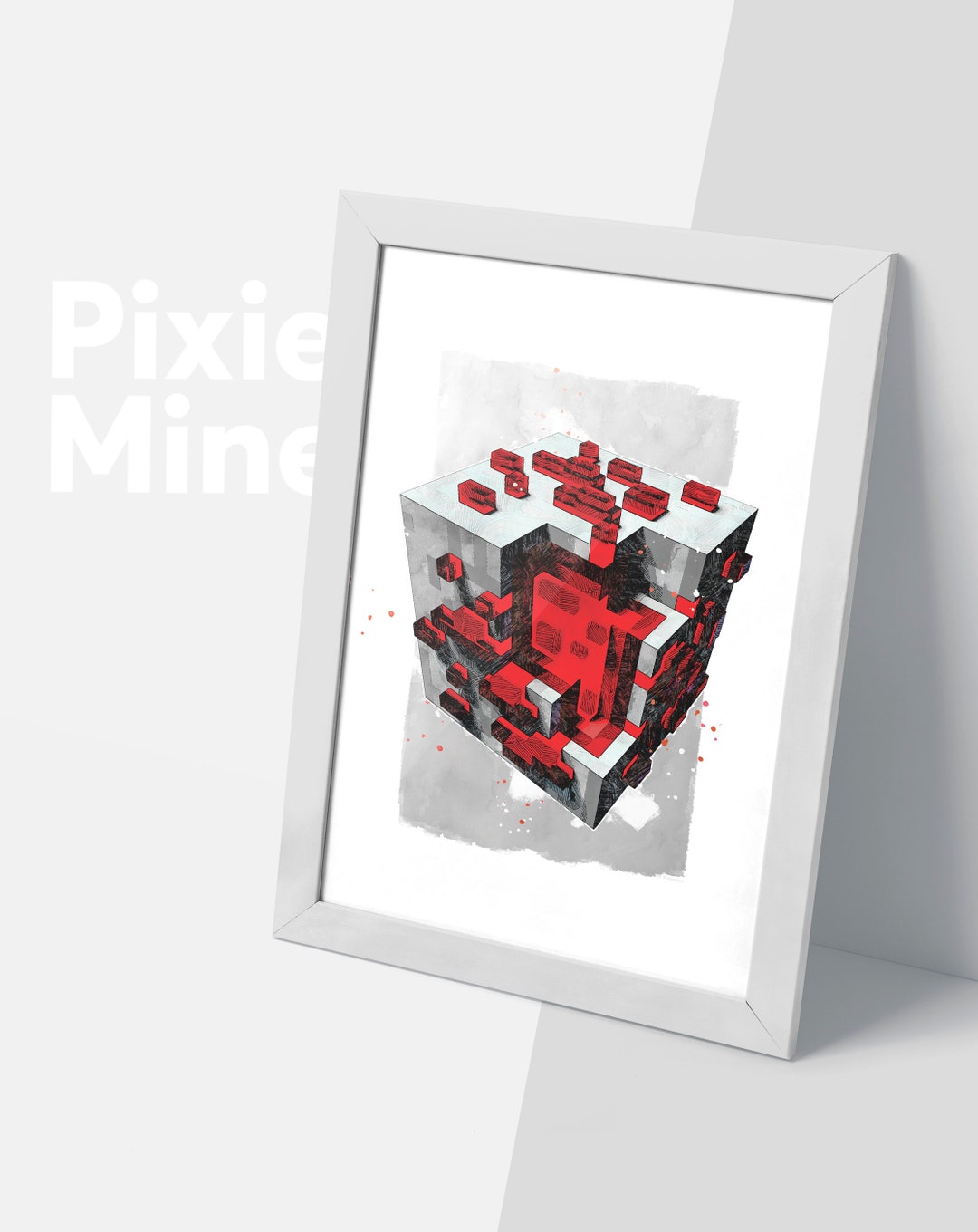 Red Pixel Block, Game Poster, Minecraft Inspiring Theme, Kids Room ...