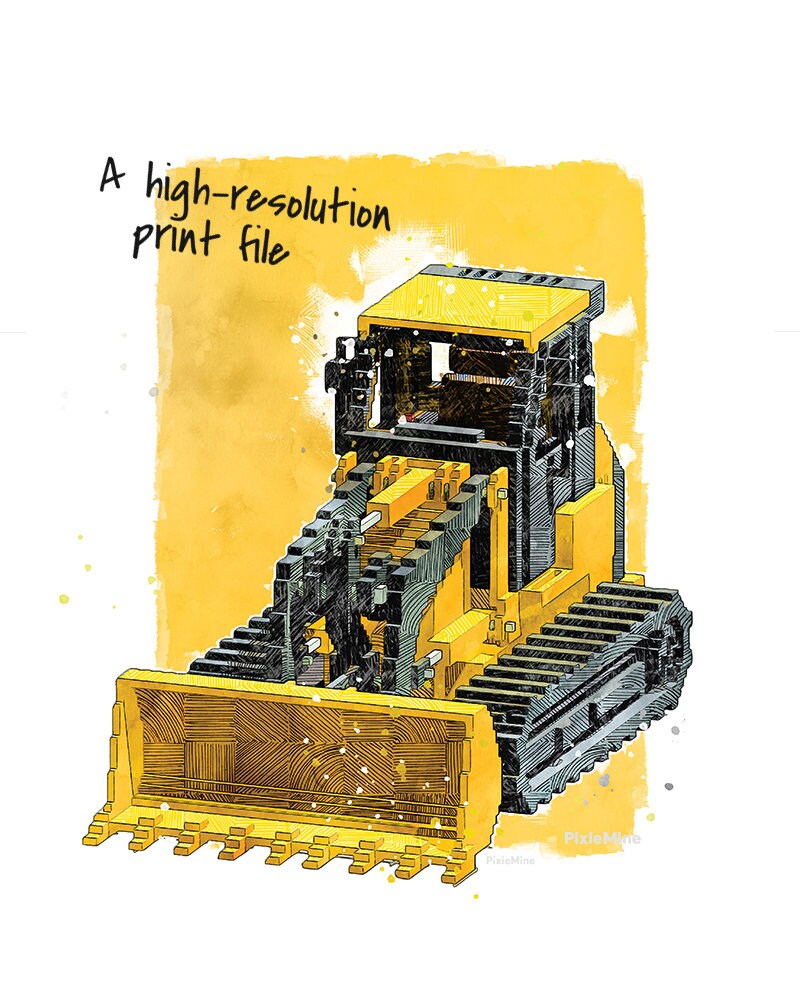 Bulldozer Pixel Poster, Cube Game Print, Digital Download, Tractor ...