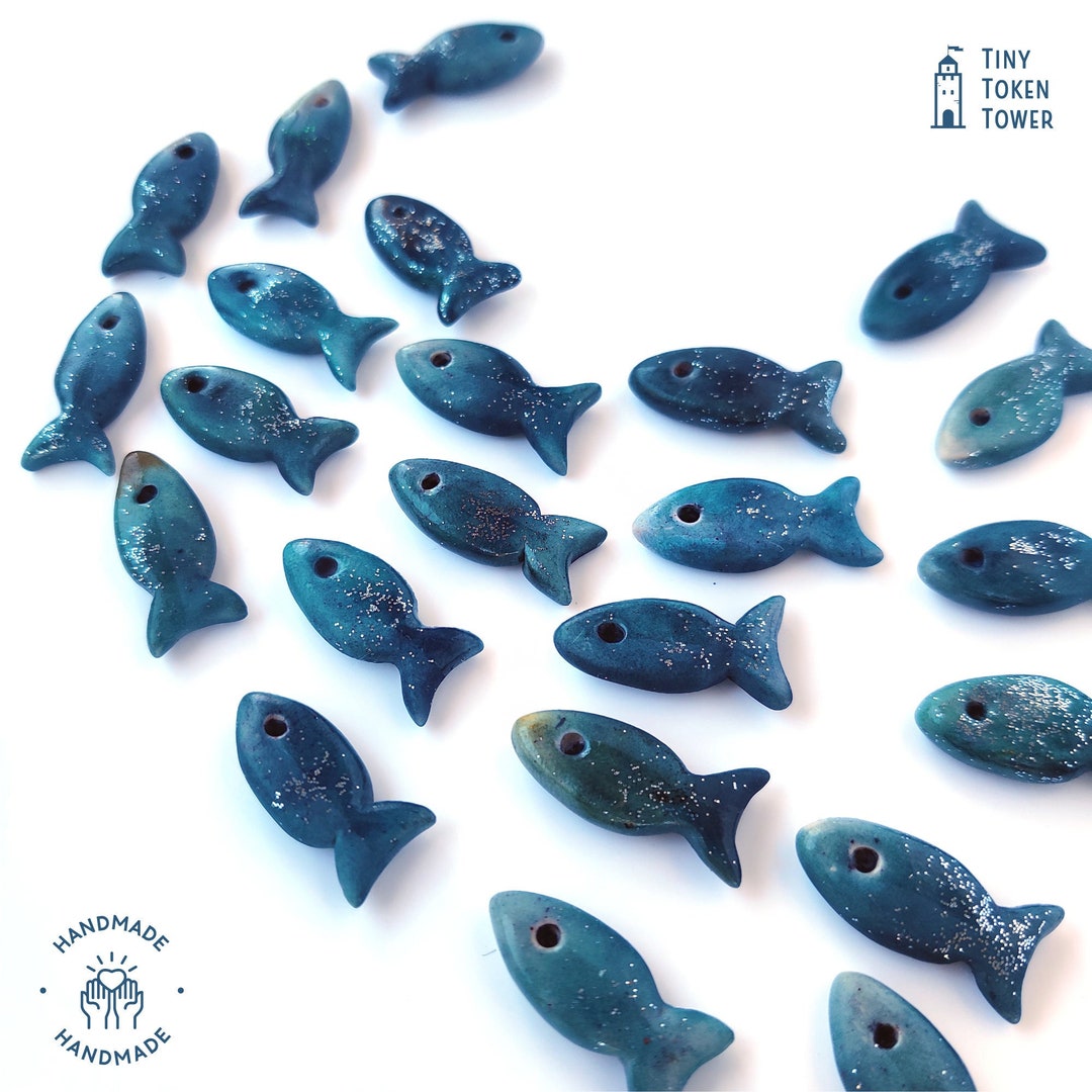 Blue Fish Tokens, Craft Supplies, One-of-kind Miniatures, Craft ...