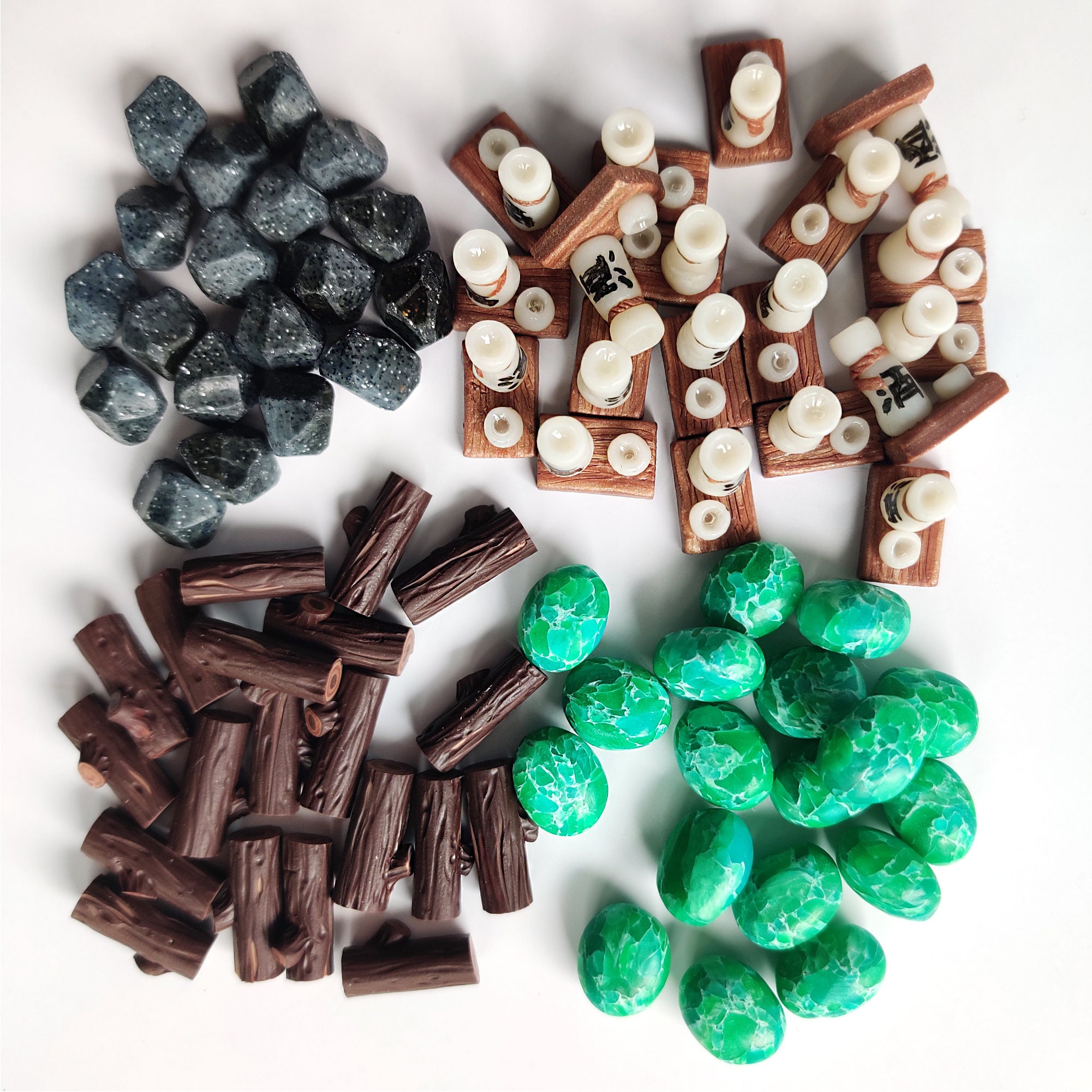 Bitoku Game Resources. Jade, Wood, Stone, Sake Tokens. Material ...