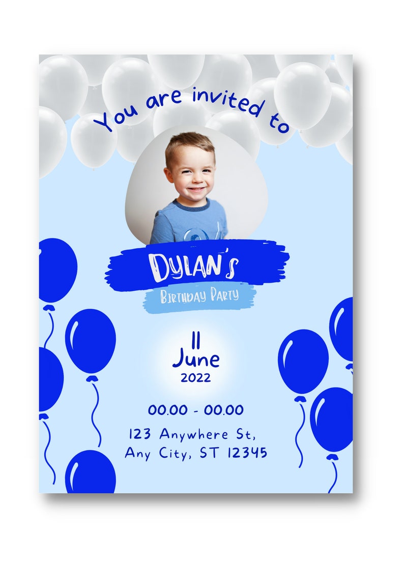 Blue and White Birthday Invitation - Etsy