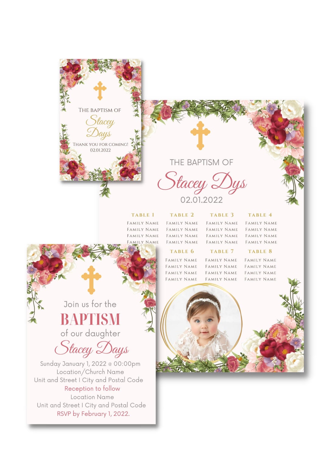 Baptism Event Kit Templates invitation Card, Seating Chart, Thank You ...