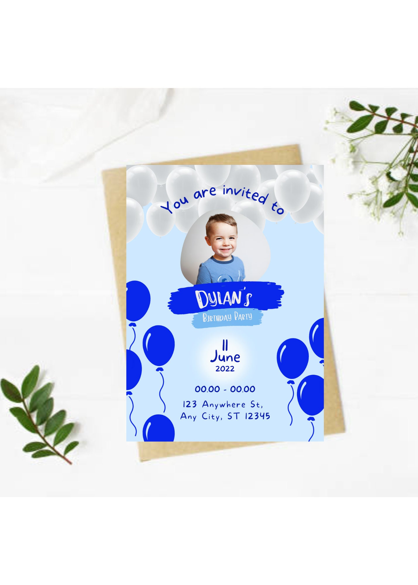 Blue and White Birthday Invitation - Etsy