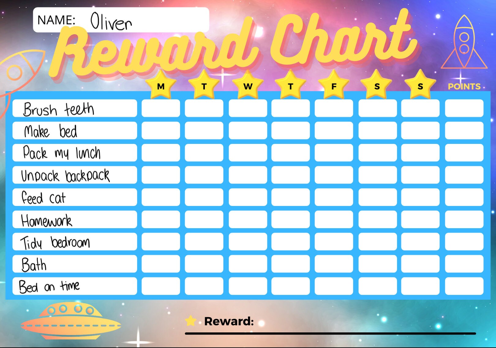 Boy Reward Chart, Boy Chore Chart, Space Reward Chart, Chore List ...