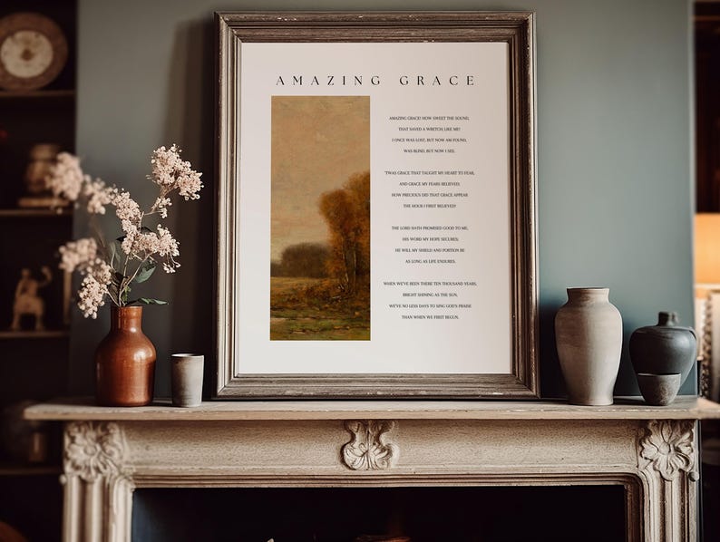 Amazing Grace Hymn Wall Art | Vintage Christian Decor | Scripture Print ...