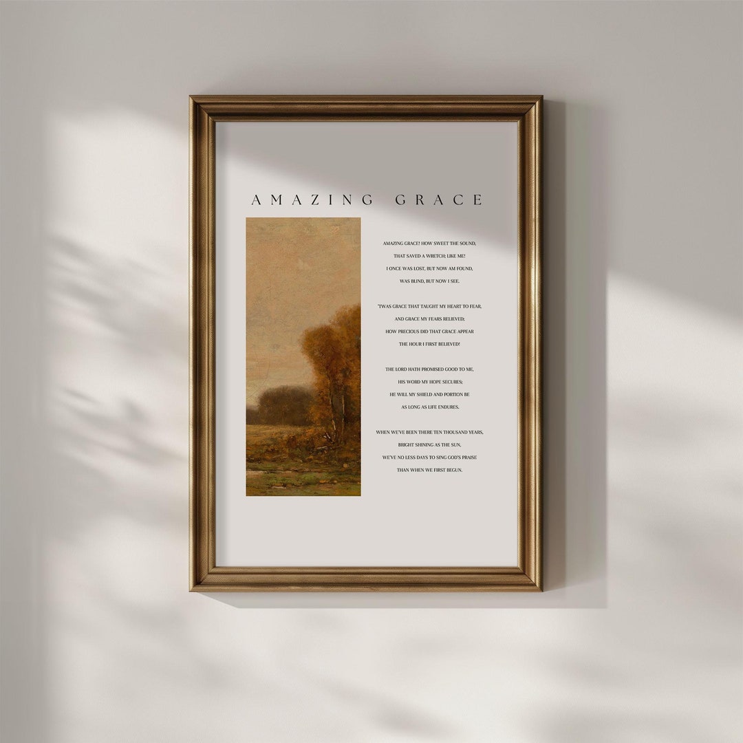 Amazing Grace Hymn Wall Art | Vintage Christian Decor | Scripture Print ...