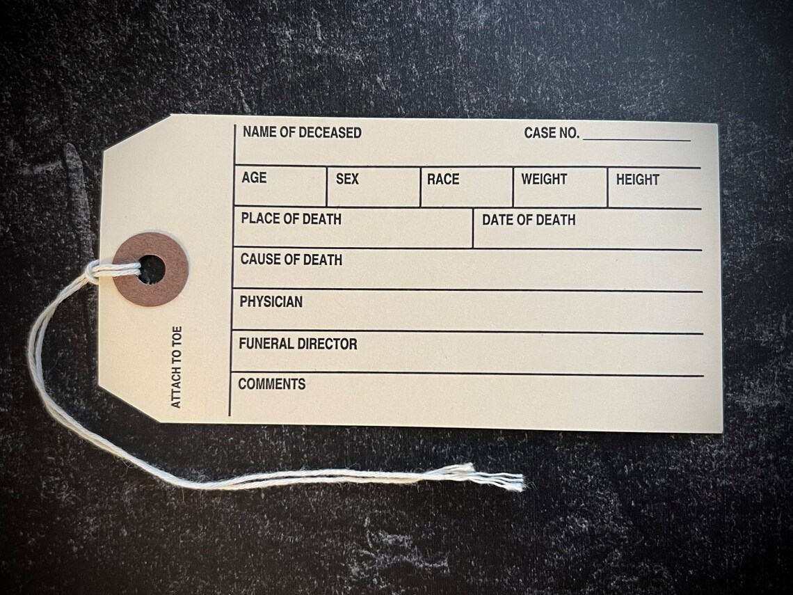 Toe Tag Mortuary Identification Cards Morbid Oddities & - Etsy