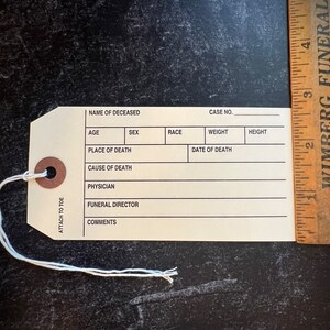 Toe Tag Mortuary Identification Cards Morbid Oddities & - Etsy