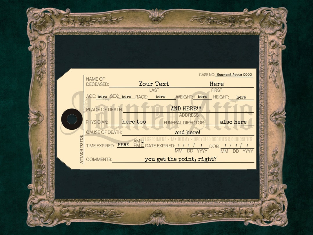 Custom Made Toe Tag Mortuary Identification Cards | Funny Gag Gift ...