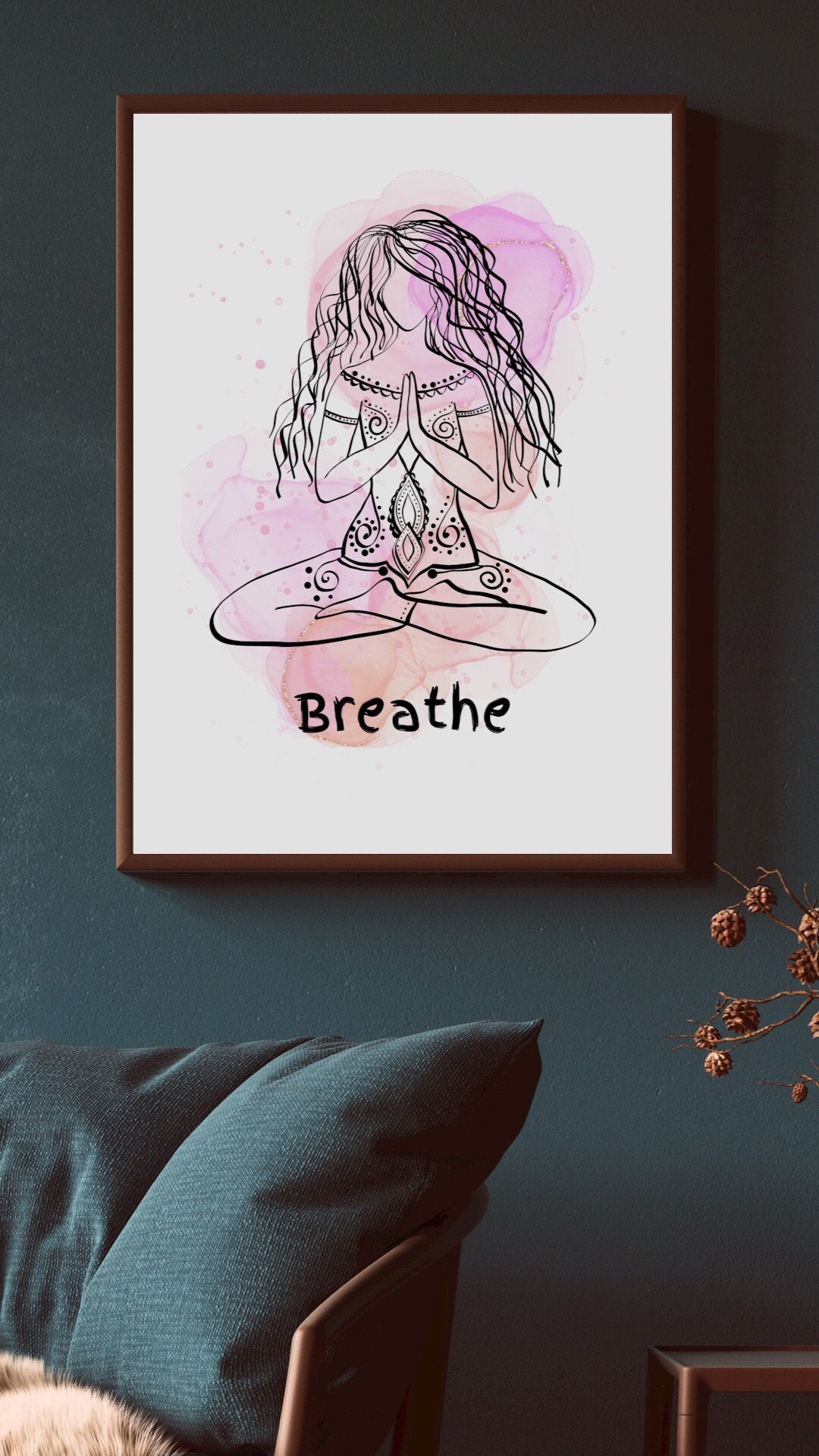 Breathe in Pink, Digital Download, Yoga Print, Yoga Studio Decor - Etsy