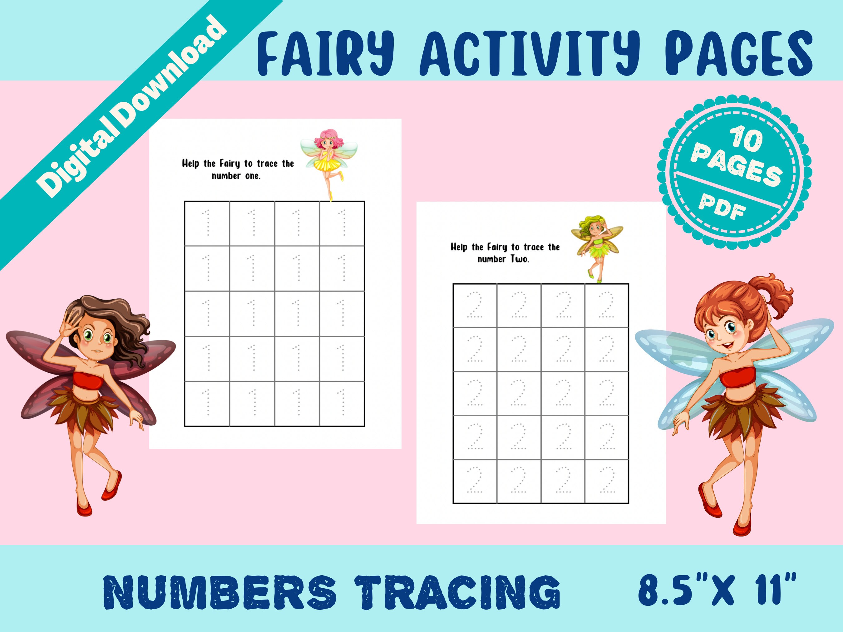 10 Fairy Numbers Tracing Instant Download Printable Pages for Boys ...
