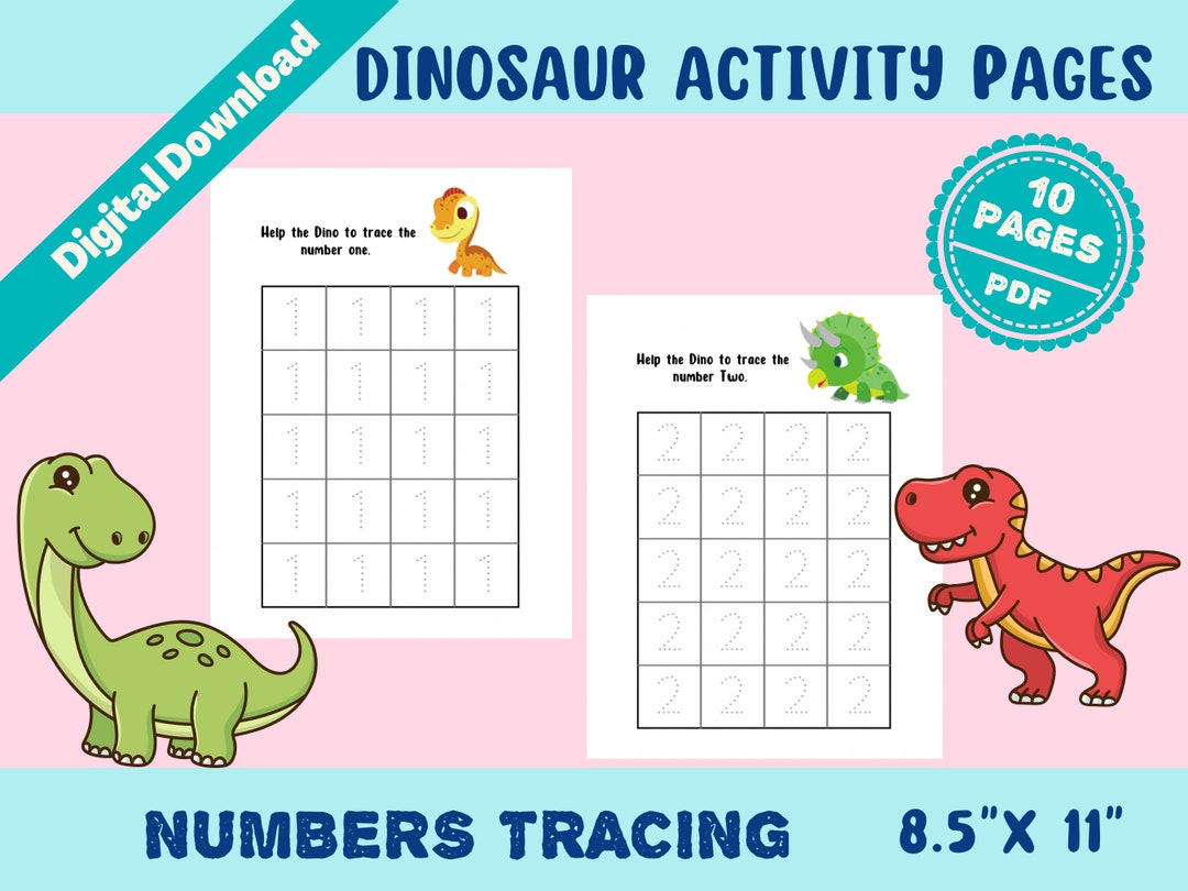 10 Dinosaur Numbers Tracing Instant Download Printable Pages for Boys ...