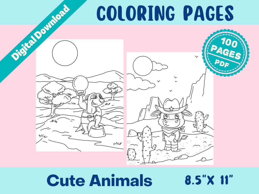 100 Cute Animals Coloring Pages - Instant Download - PDF - Digital ...