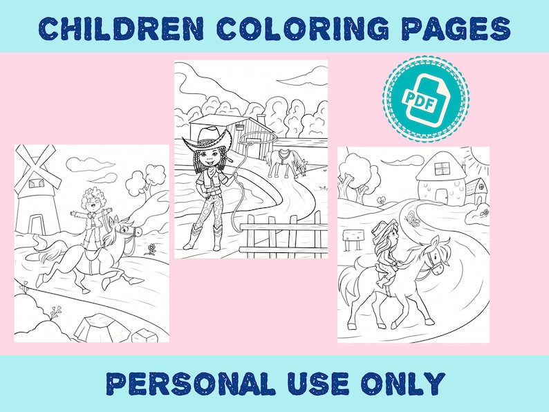 30 Cowboy and Cowgirl Coloring Pages Instant Download Digital Pages for ...