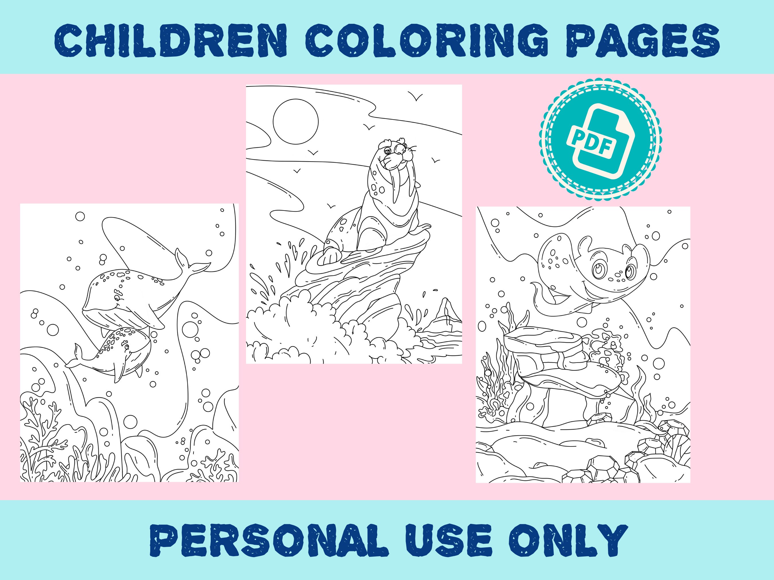 45 Ocean Animals Coloring Pages PDF Instant Download Digital Pages for ...