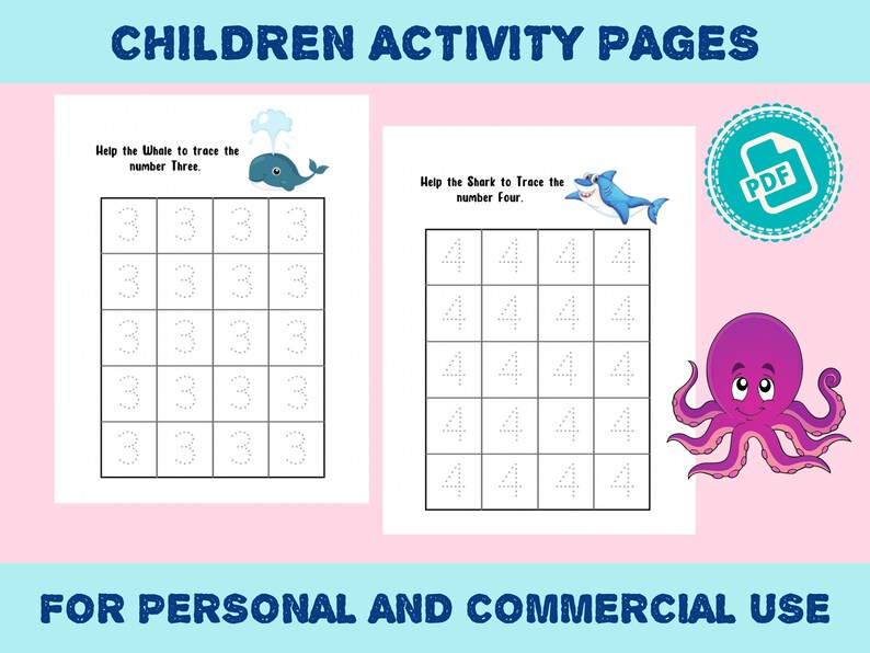 10 Sea Animals Number Tracing Instant Download Printable Pages for Boys ...