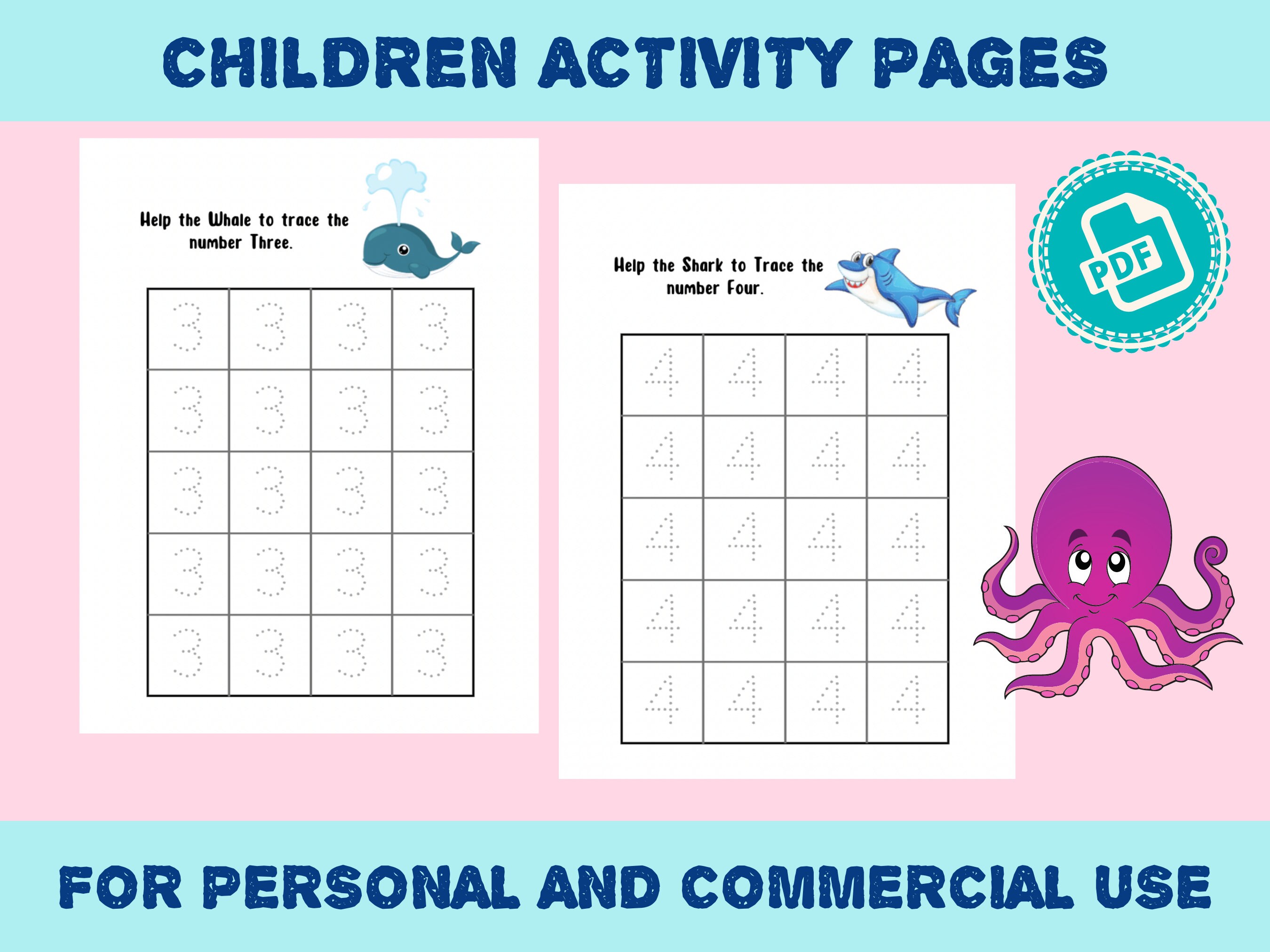 10 Sea Animals Number Tracing Instant Download Printable Pages for Boys ...