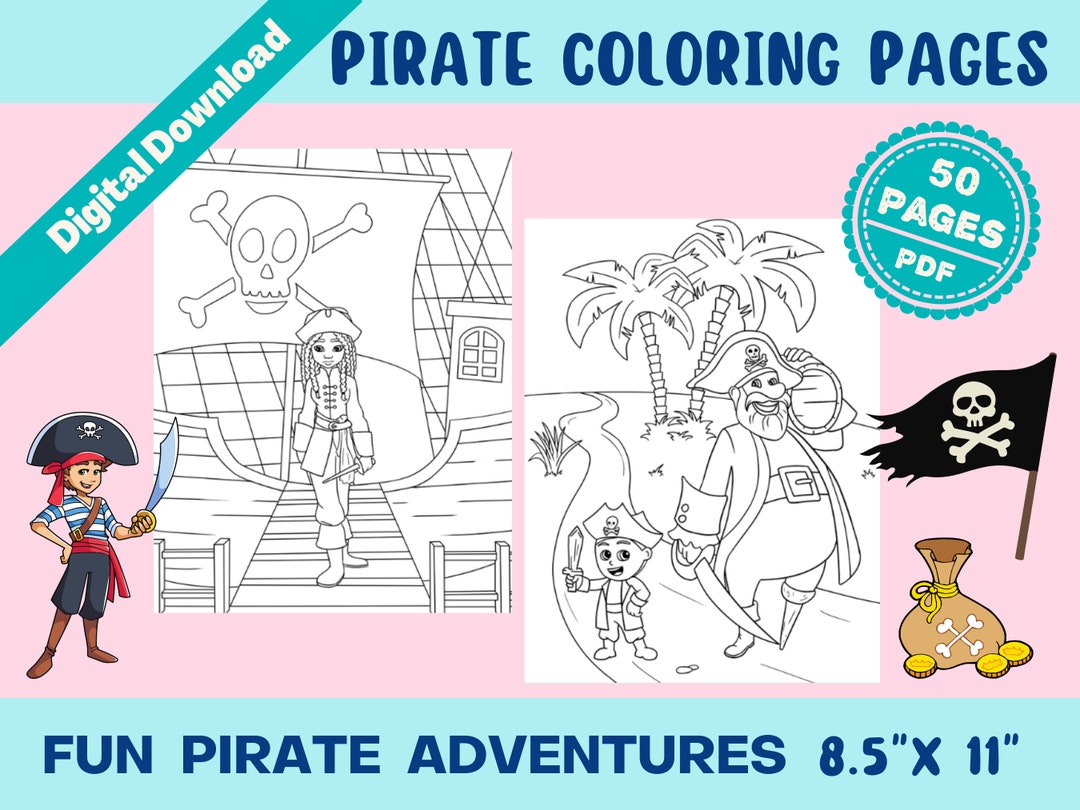 50 Pirate Coloring Pages- Instant Download - Digital Printable Pages ...
