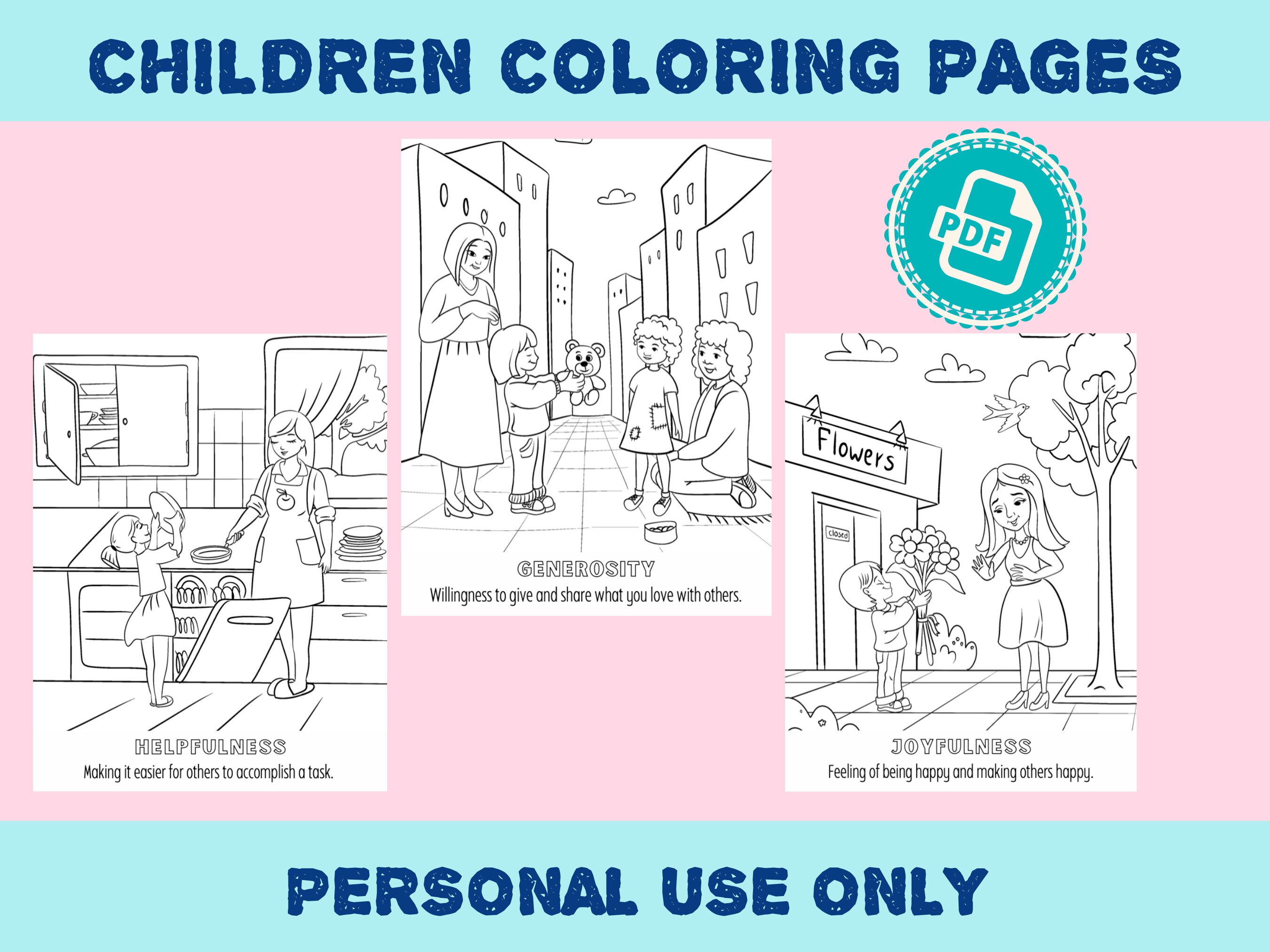 34 Virtues Coloring Pages Instant Download Printable Pages - Etsy