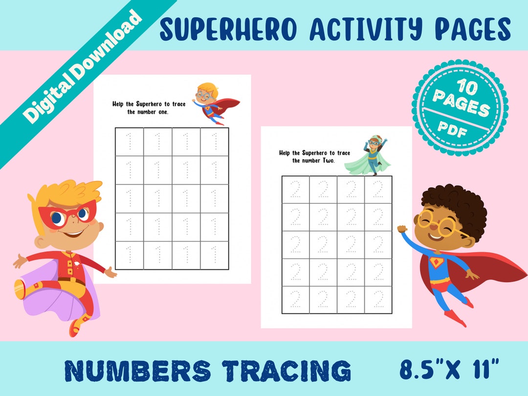 10 Superhero Numbers Tracing Instant Download Printable Pages for Boys ...