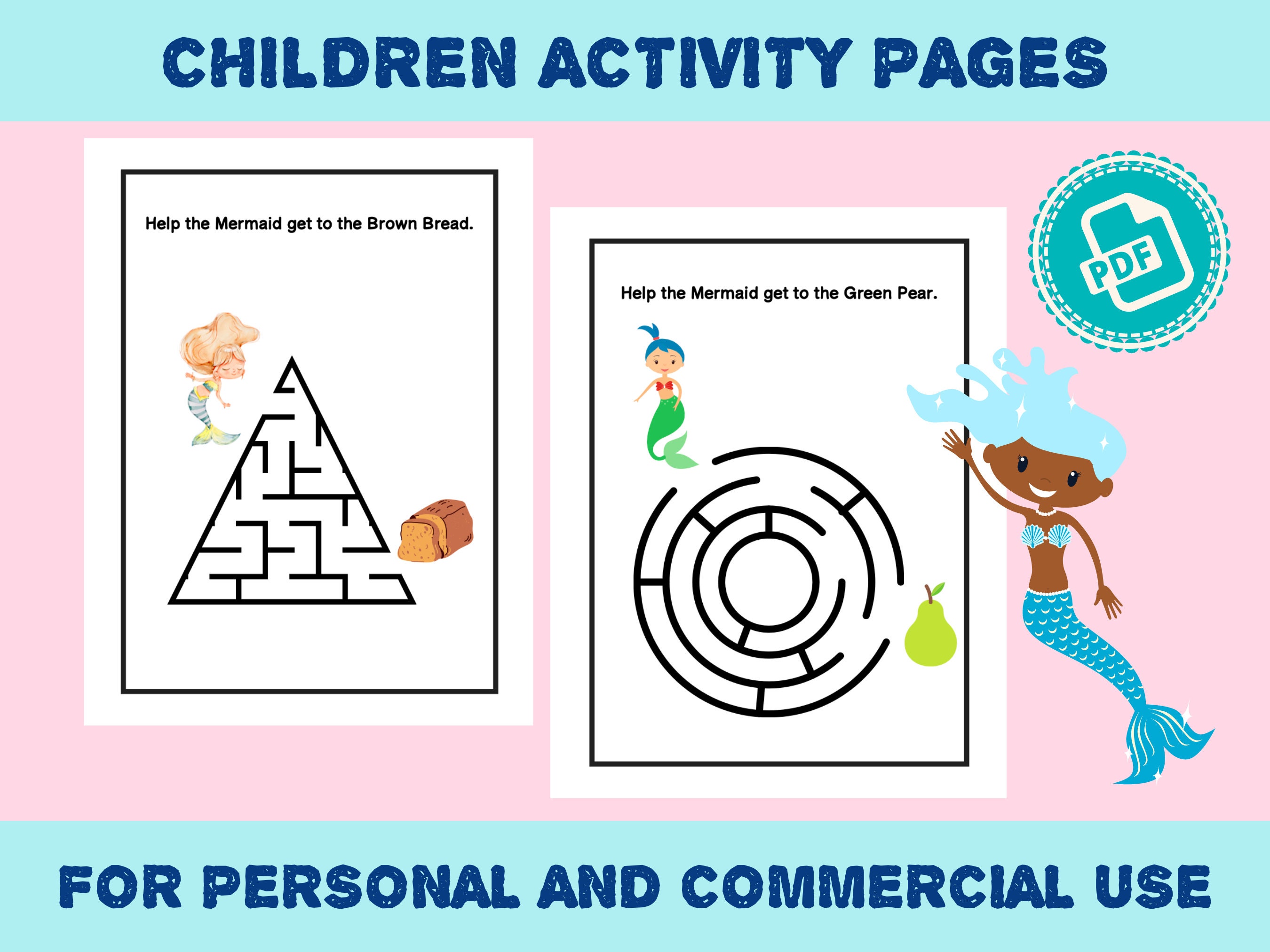 16 Mermaid Numbers & Shapes Maze Instant Download Digital - Etsy