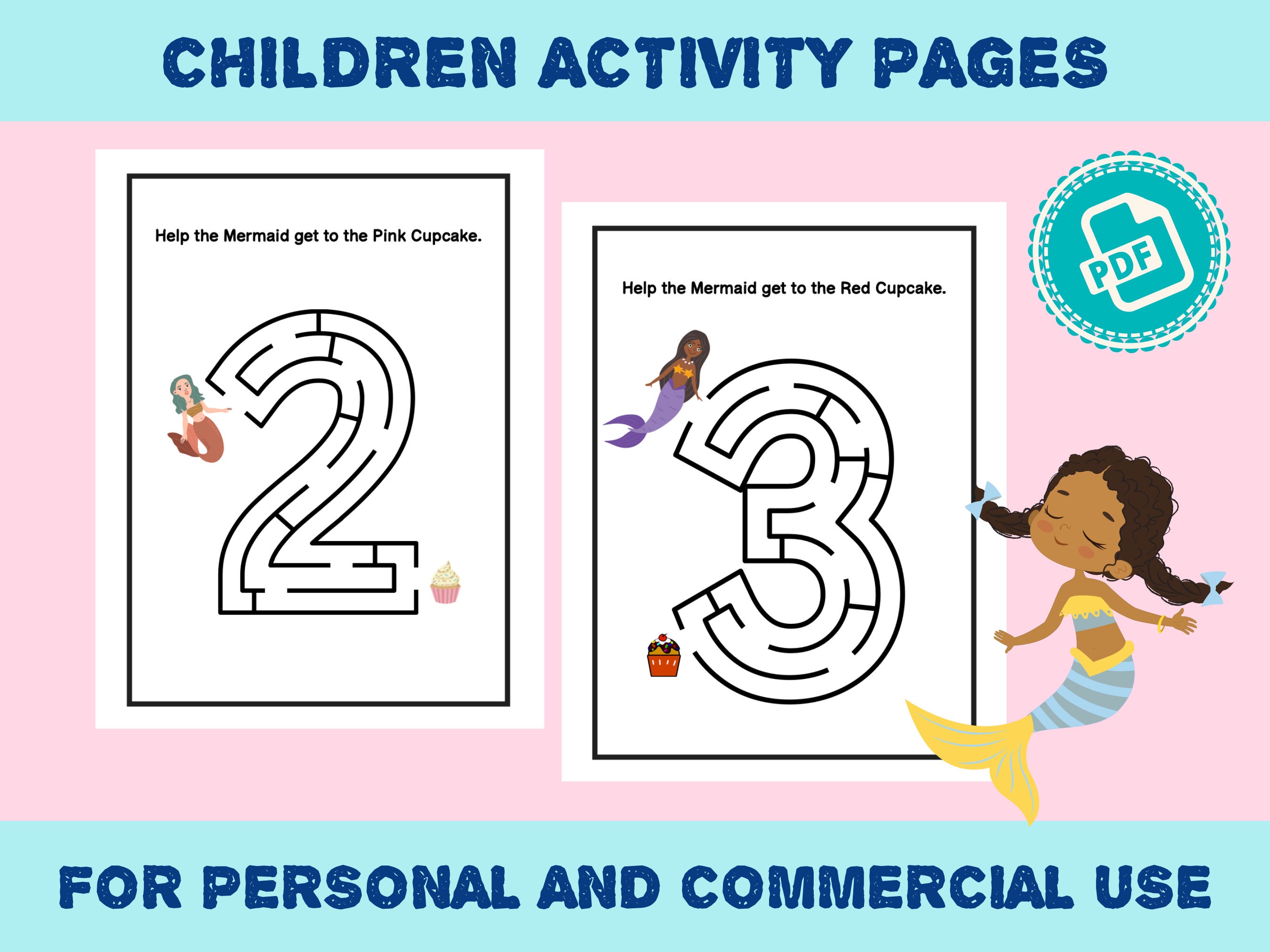 16 Mermaid Numbers & Shapes Maze Instant Download Digital - Etsy