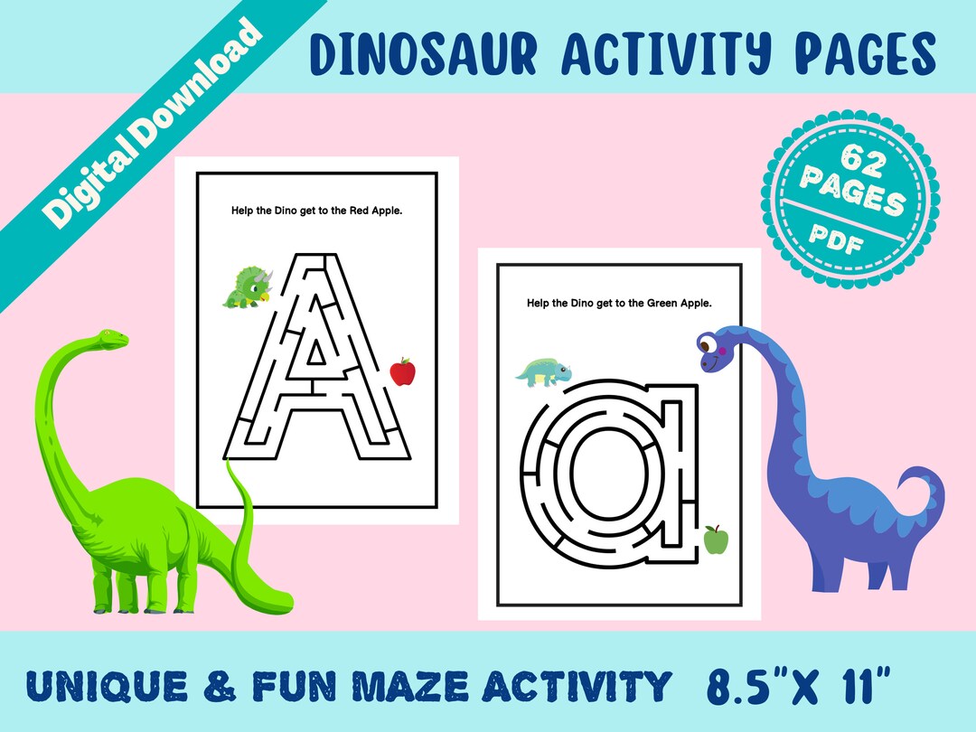 62 Alphabet and Number Dinosaur Maze - Instant Download PDF Printable ...