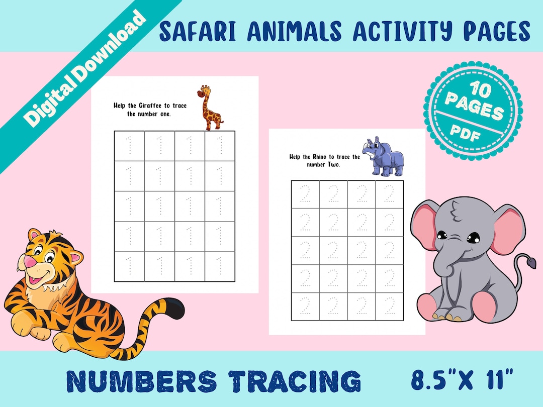 10 Animal Numbers Tracing Instant Download Printable Pages for Boys ...