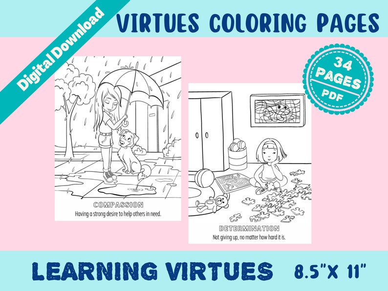 34 Virtues Coloring Pages - Instant Download - Printable Pages for Boys ...