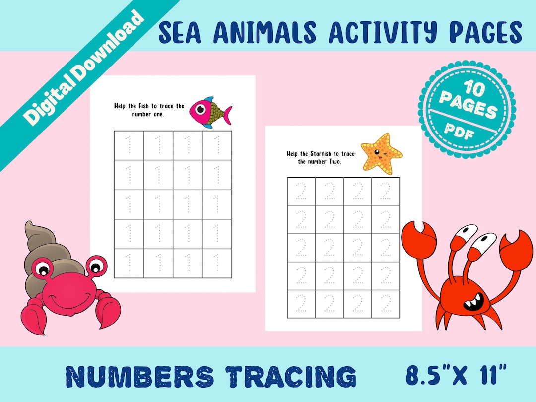 10 Sea Animals Number Tracing Instant Download Printable Pages for Boys ...
