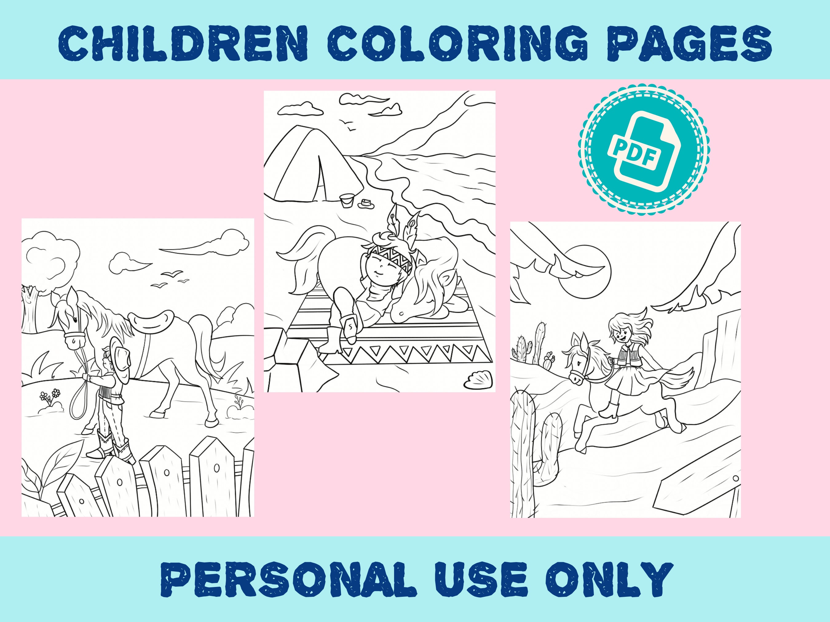 30 Cowboy and Cowgirl Coloring Pages- Instant Download - Digital Pages ...