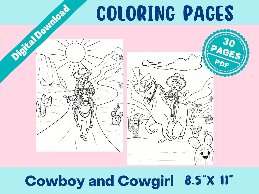 30 Cowboy and Cowgirl Coloring Pages- Instant Download - Digital Pages ...