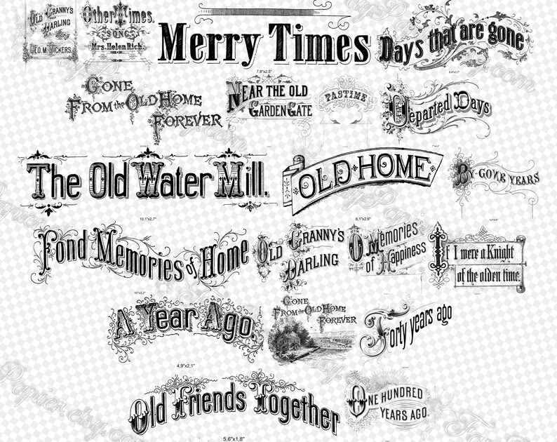 PNG OLD TIMES Words Set of 45 Files in Png Format With Transparent ...