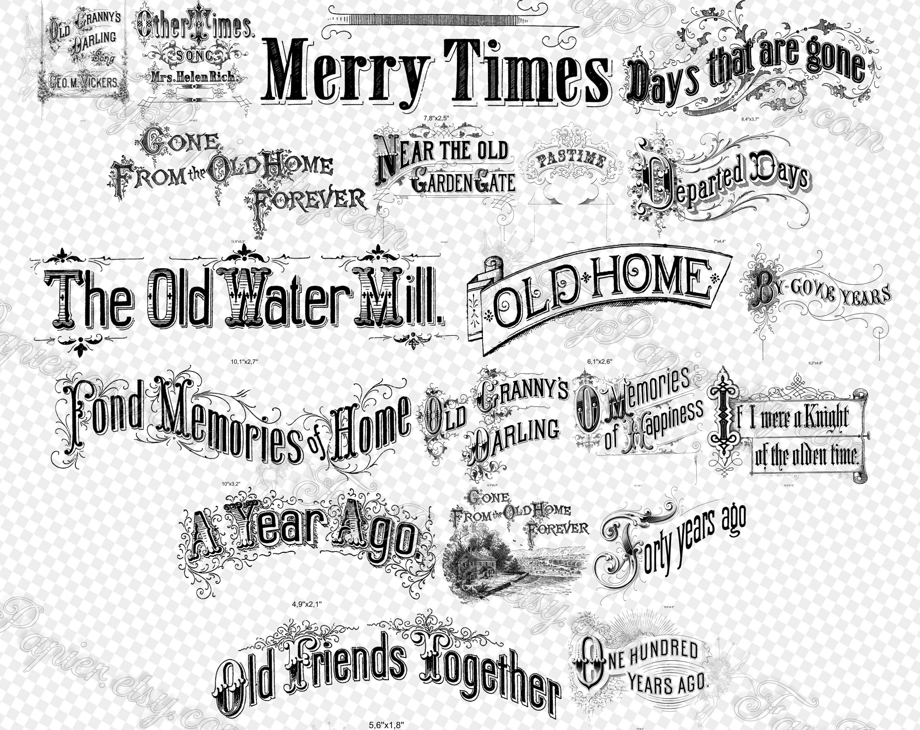 PNG OLD TIMES Words Set of 45 Files in Png Format With Transparent ...