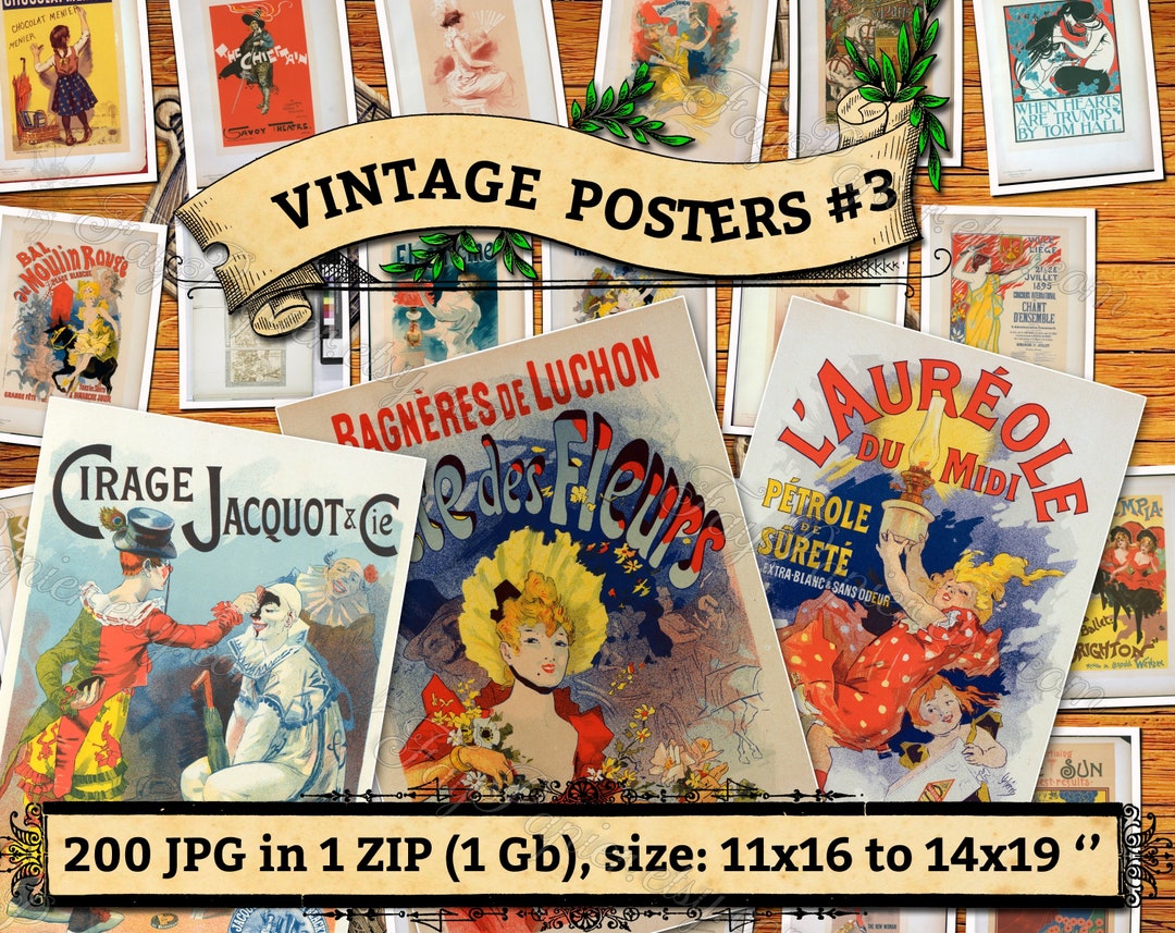 VINTAGE POSTERS 3 Pack of 200 Vintage Large Size Images in - Etsy