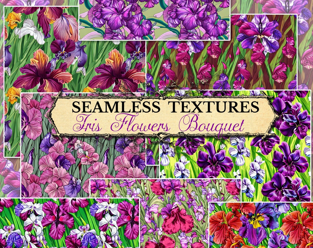Iris Flowers Bouquet Set of 8 Tileable Seamless 12x12 Inch Patterns ...