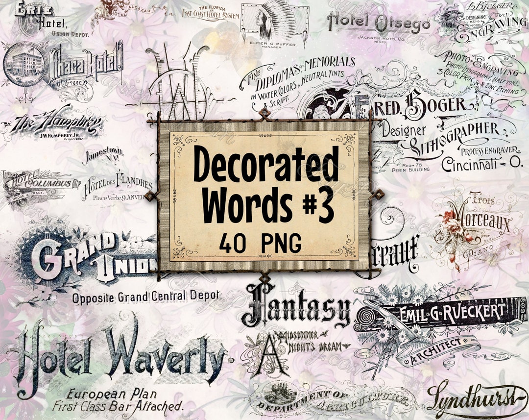 PNG DECORATED WORDS 3 Set of 40 Files in Png With Transparent Layer ...