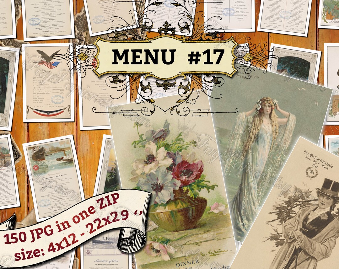 MENU 17 Pack of 150 Vintage High Resolution Menus of Restaurant Hotel ...