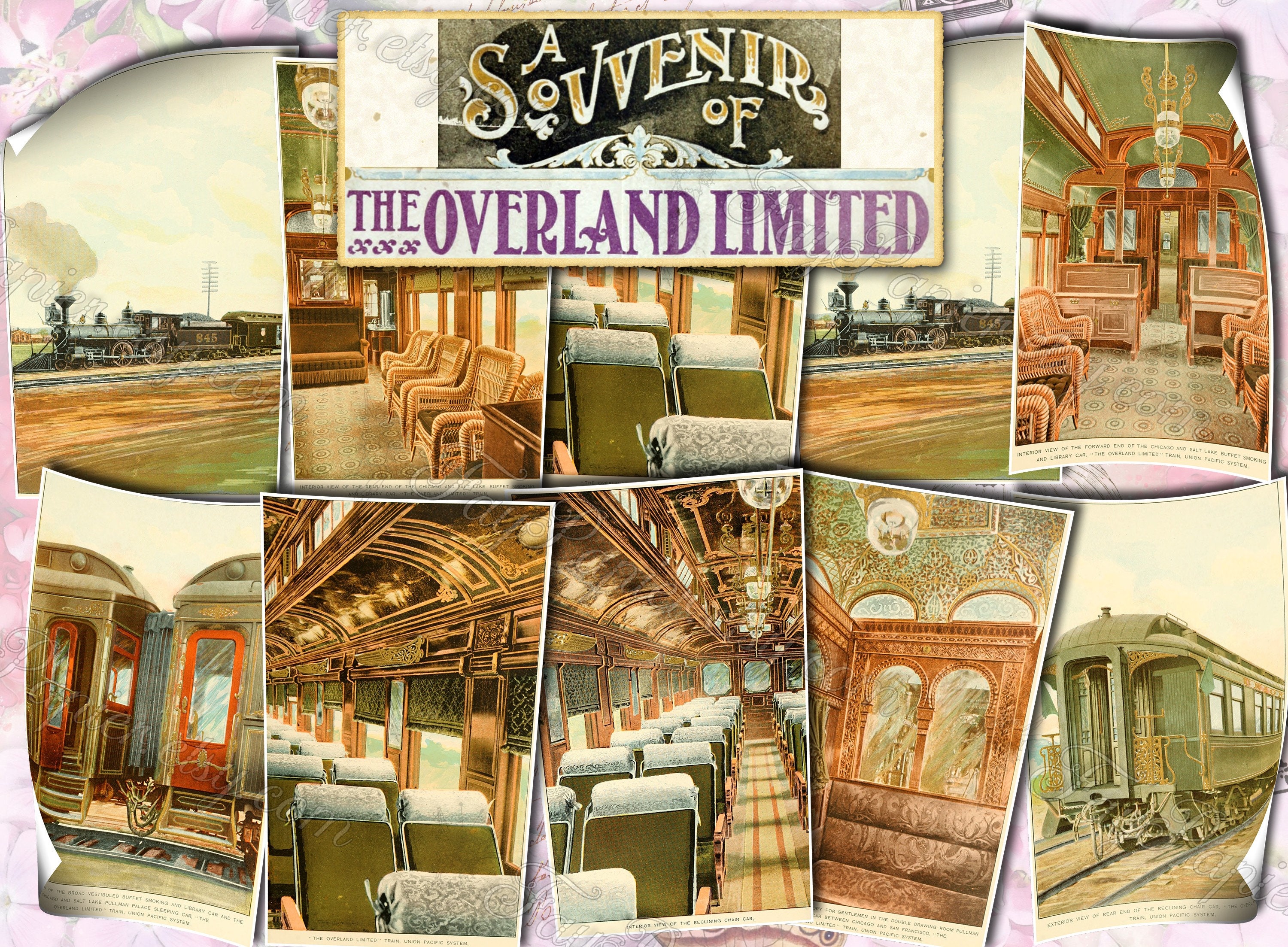 Souvenir of the Overland Limited Train Set of 16 Old Illustrations From ...