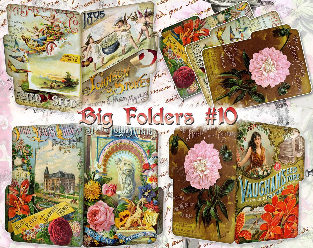 Big Folders 10 Set of 3 Digital Printable Files Vintage Style Pictures ...